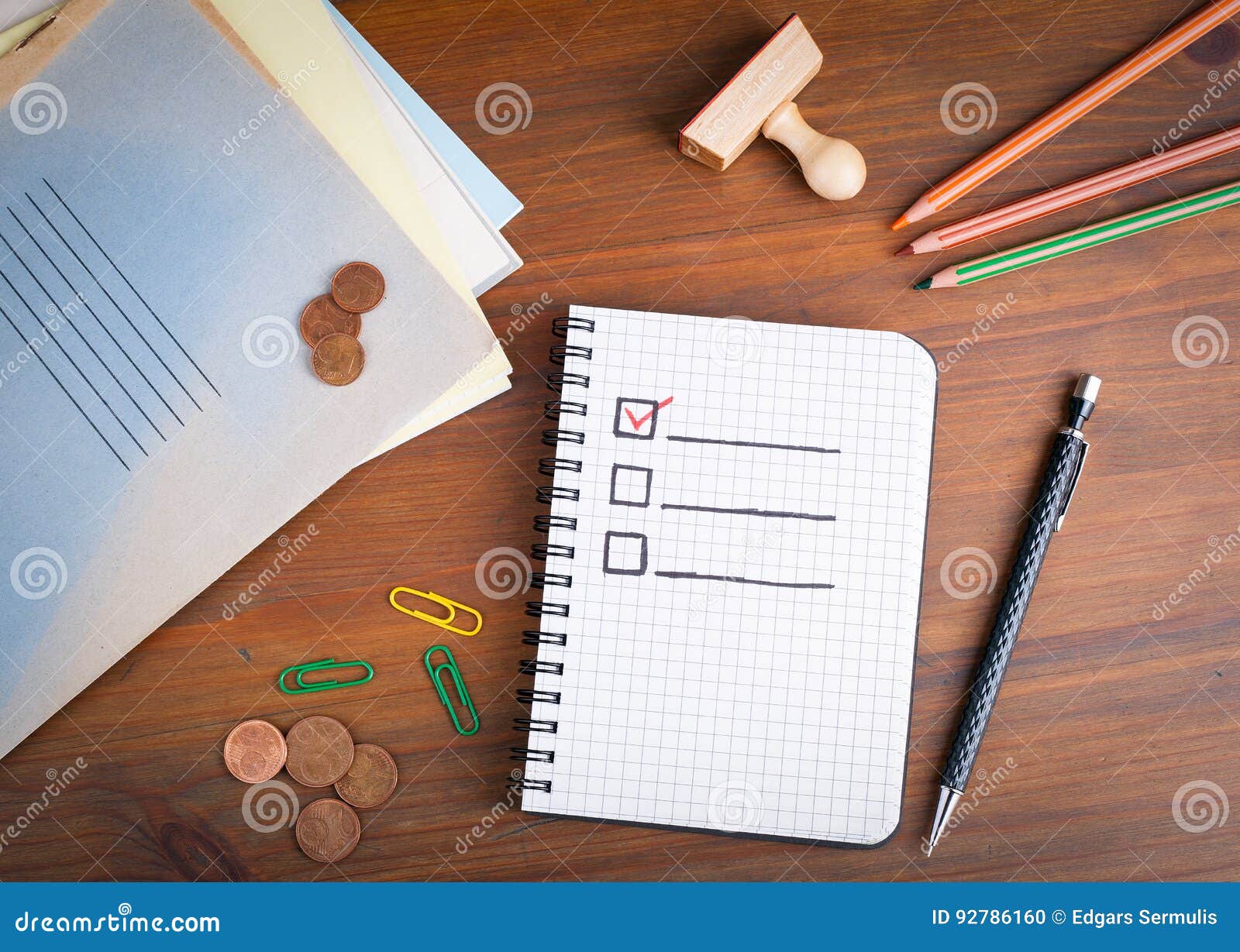 Book with Blank Checklist on Wooden Table Stock Photo - Image of choice ...