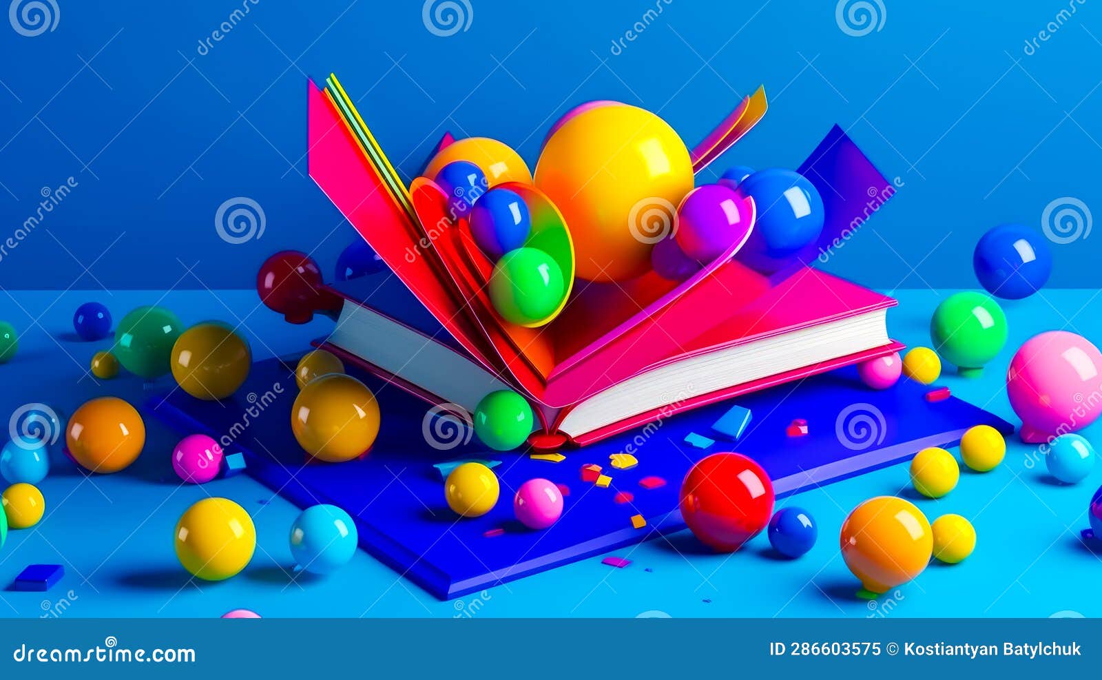 Book with Bunch of Balls on Top of it Next To Pile of Books Stock ...