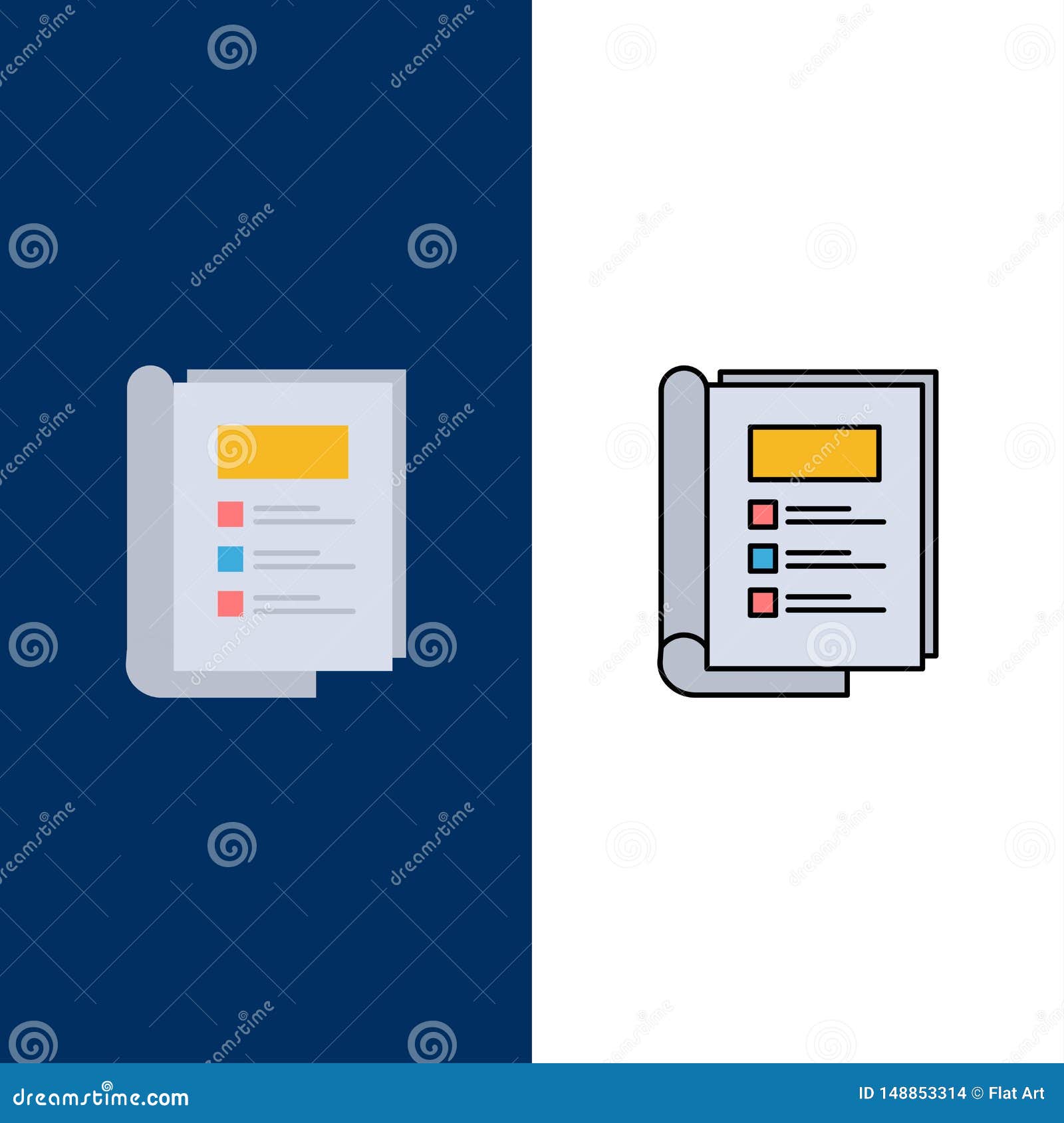 Book, Bundle, Layout, Report Icons. Flat and Line Filled Icon Set ...