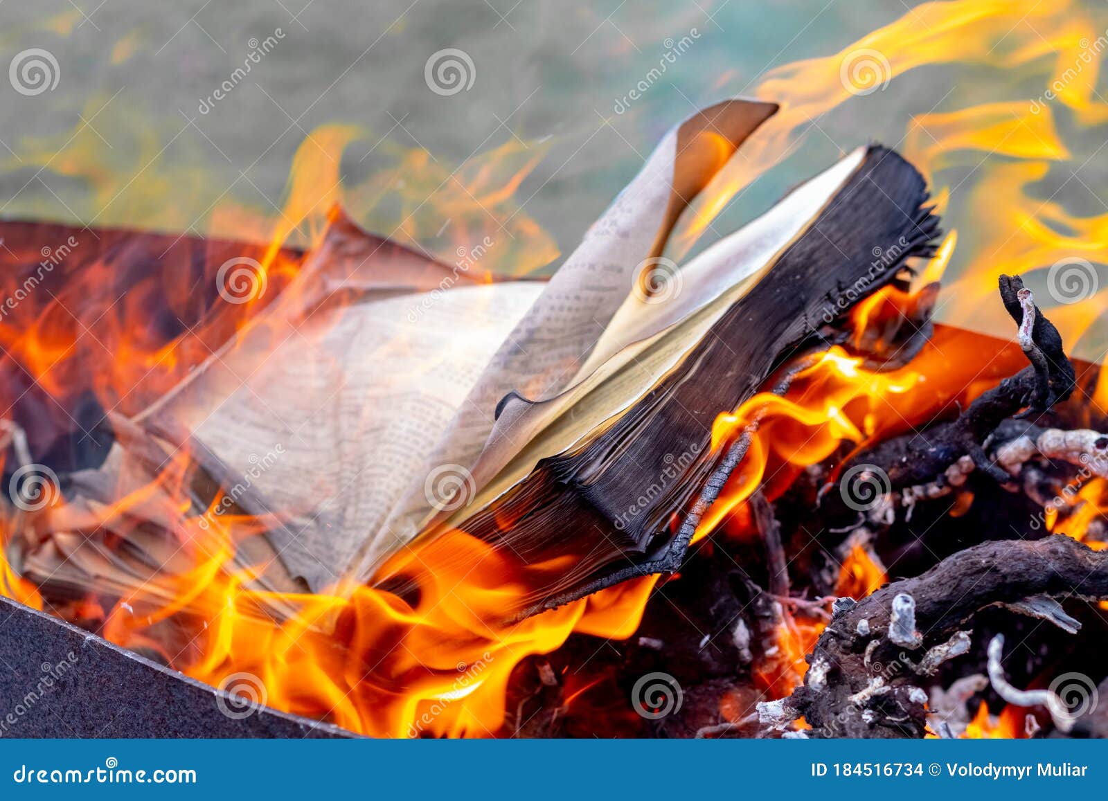 The Book is Burning on a Bright Fire. Burning Book Stock Photo - Image ...
