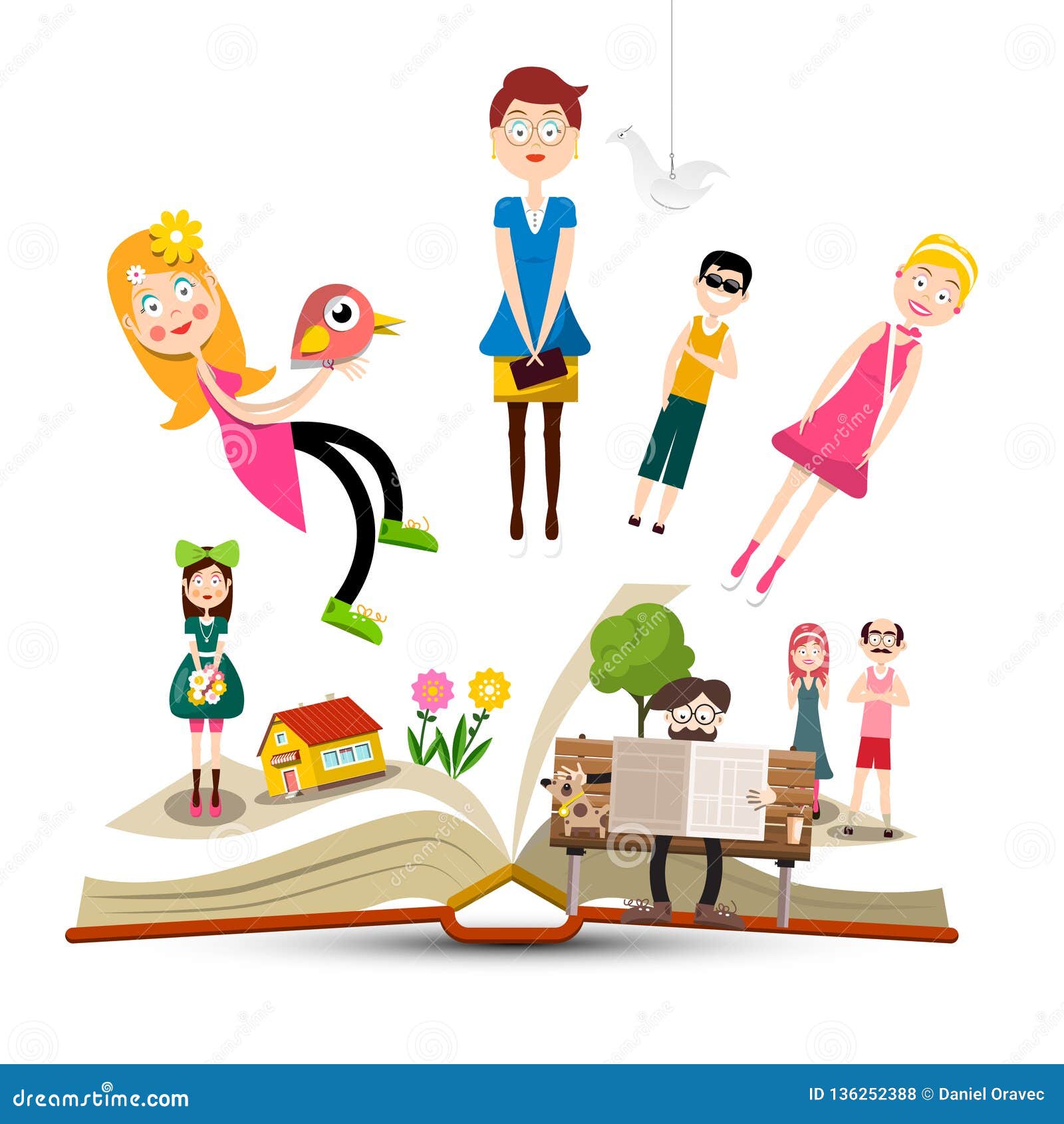 Book with Characters - People Vector Reading Books Concept Stock Vector ...