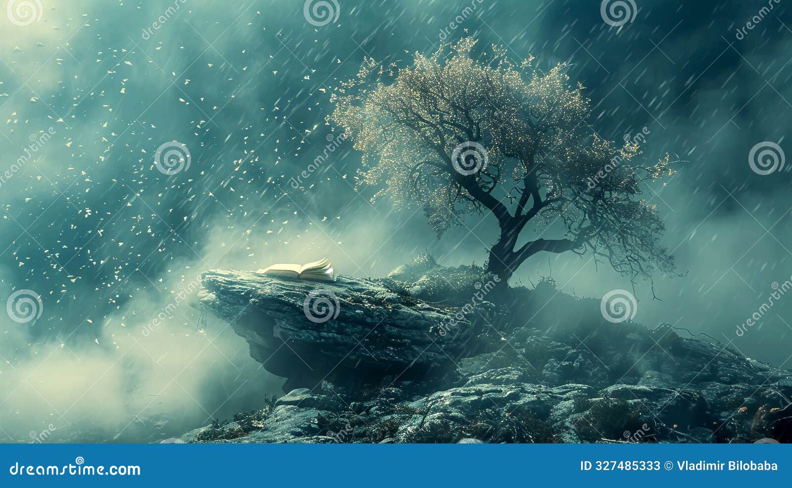 Book on cliff in rain stock illustration. Illustration of forest ...