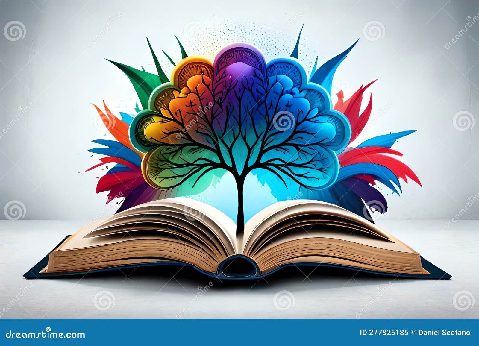 Book and Colorful Brain Splash Brainstorm and Inspire Concept ...