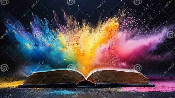 A Book Containing Open Magic Knowledge, with Colorful Powder Particles ...