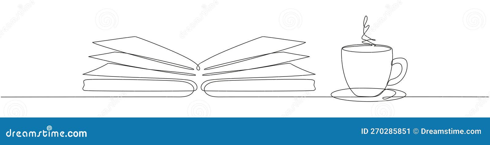 Book with Cup of Coffee Continuous One Line Art Drawing. Stock Vector ...