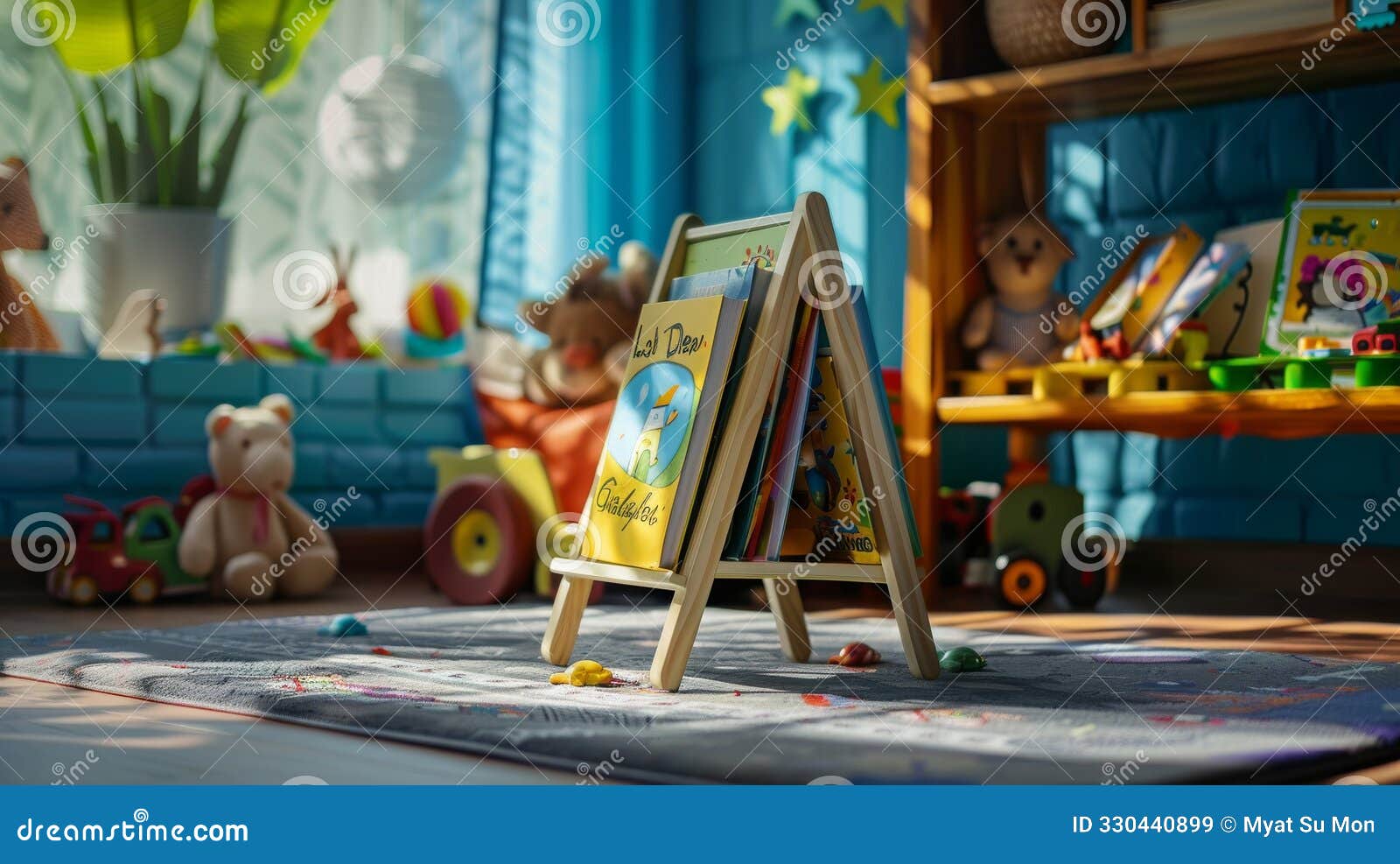 Book Display Stand Inside a Child S Playroom Stock Illustration ...