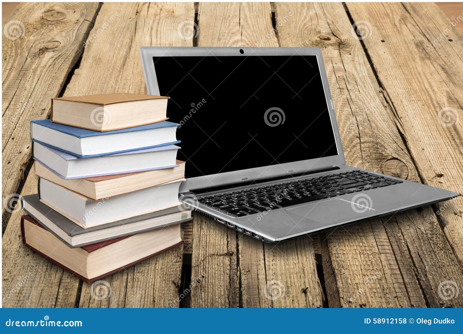 Book stock photo. Image of technology, book, stack, laptop - 58912158