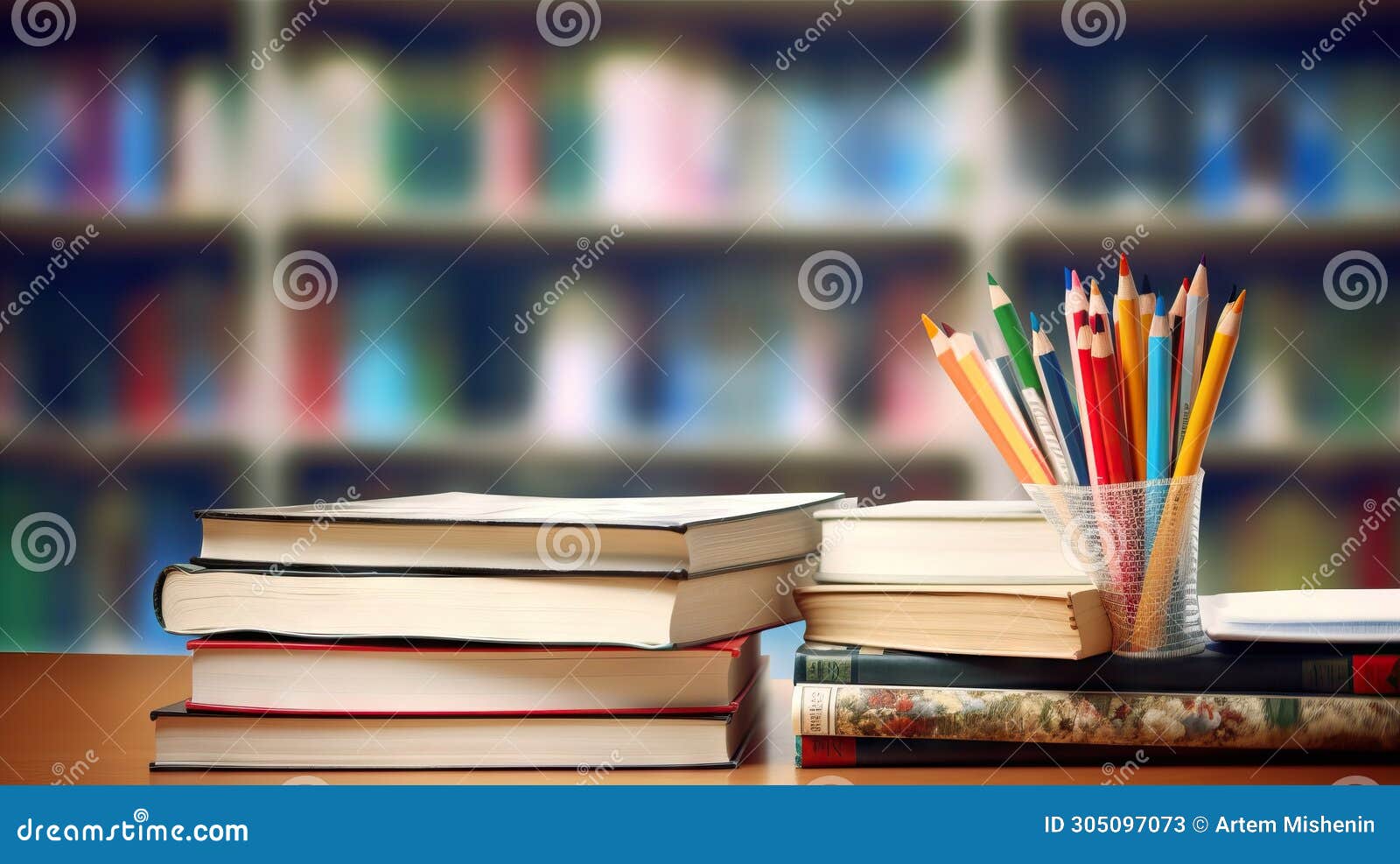 Book Elements Pen Pencil Eraser Blur Background Library. Stock Image ...