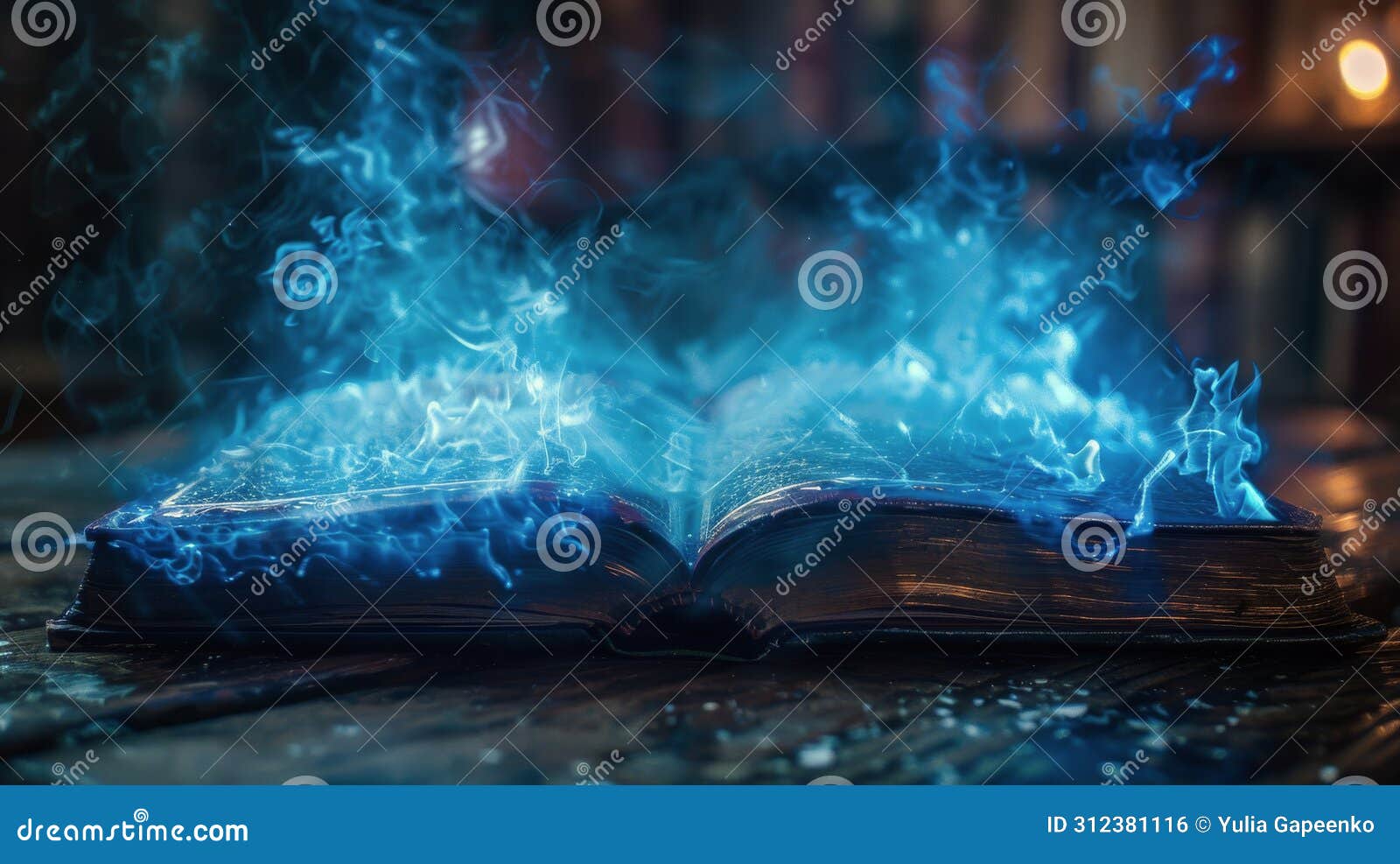 Book Emitting Blue Flames stock photo. Image of blue - 312381116