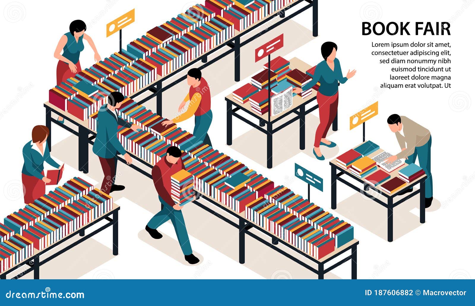 Book Fair Horizontal Illustration Stock Vector - Illustration of design ...