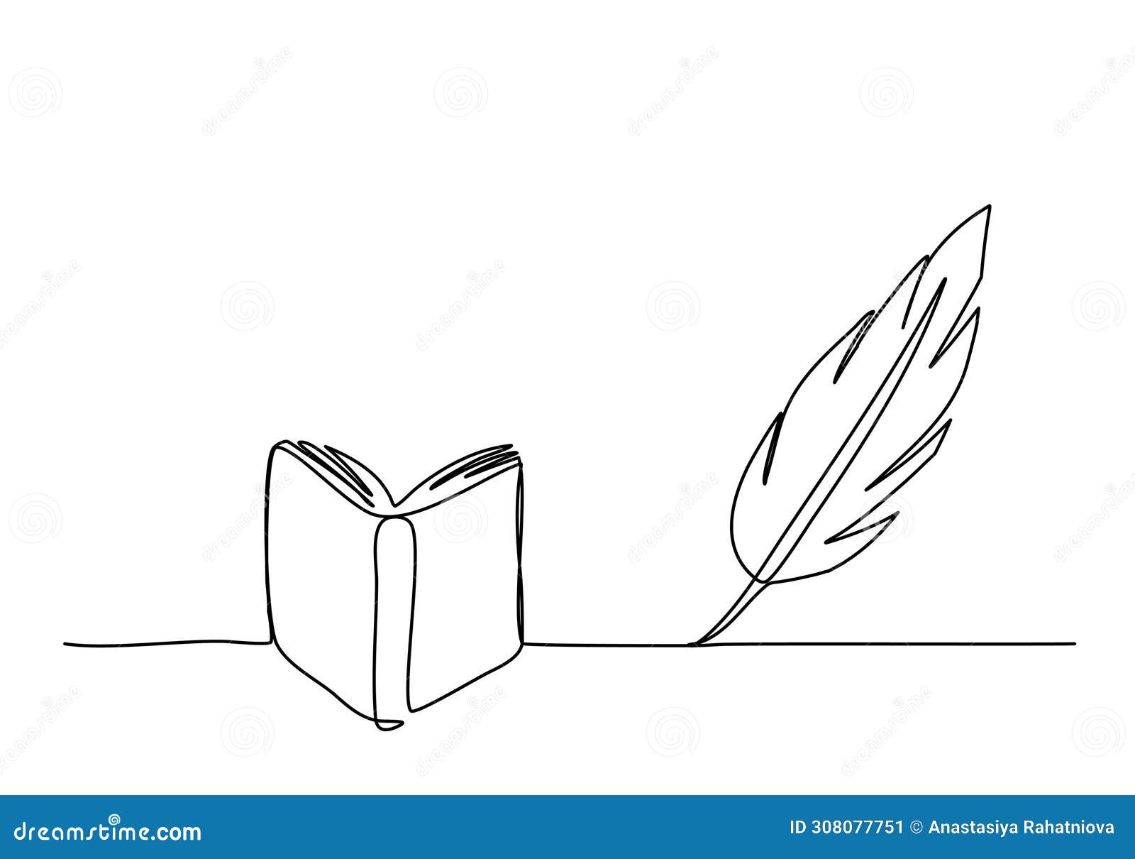 Book and Feather, One Line Drawing Vector Illustration Stock ...
