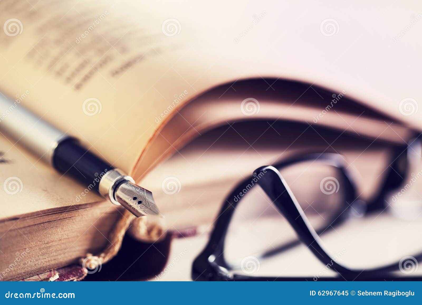 Book, Fountain Pen and Eyeglasses Stock Image - Image of literature ...