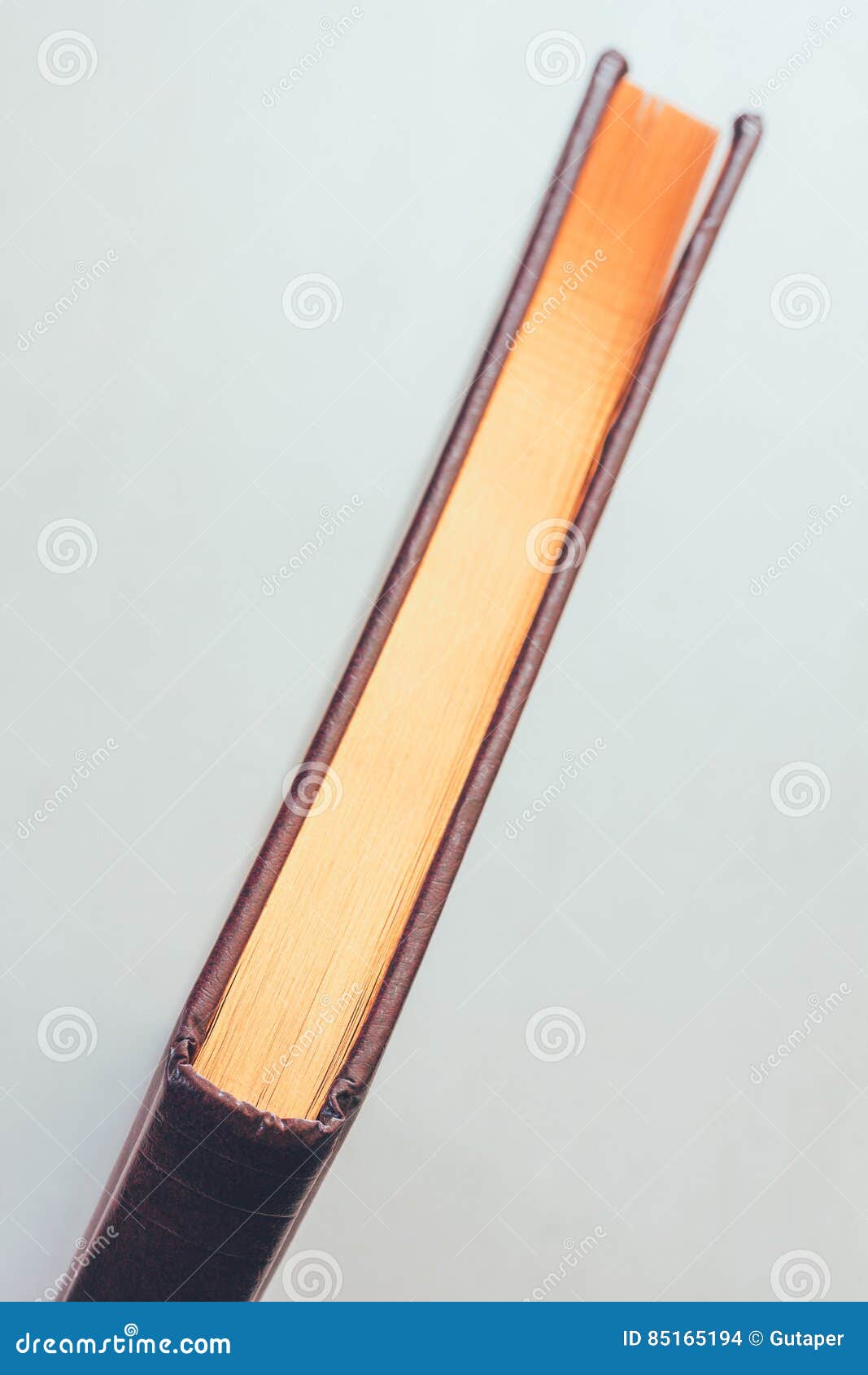 A Book with a Gilded Edge on a Light Gray Background, Top View Stock ...