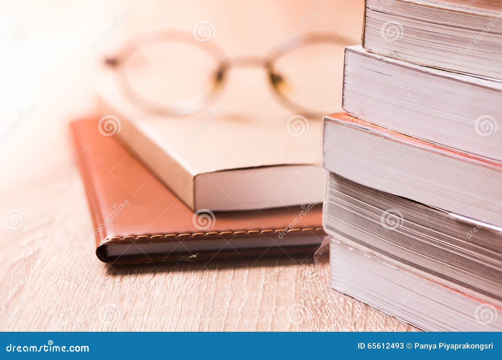 Book and Glasses on Wood Table Stock Image - Image of wooden, glasses ...