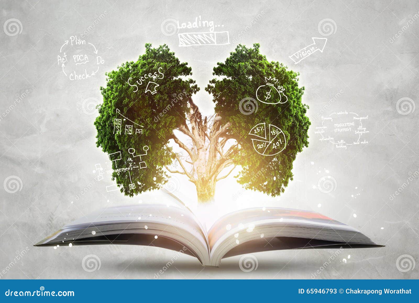 Book of Growing Knowledge with Brains Big Tree. Stock Image - Image of ...