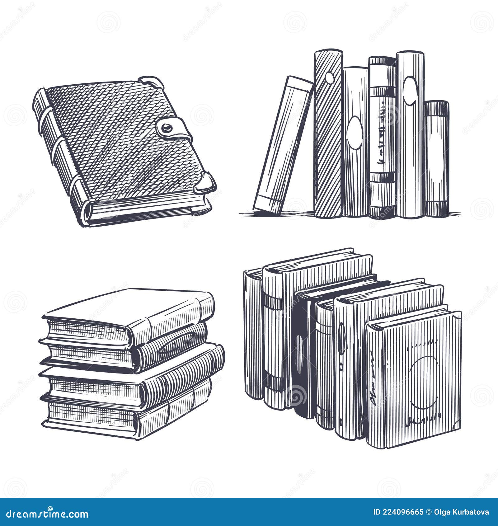 Book Hand Drawn. Monochrome Notebooks Sketch. Library and Bookstore ...