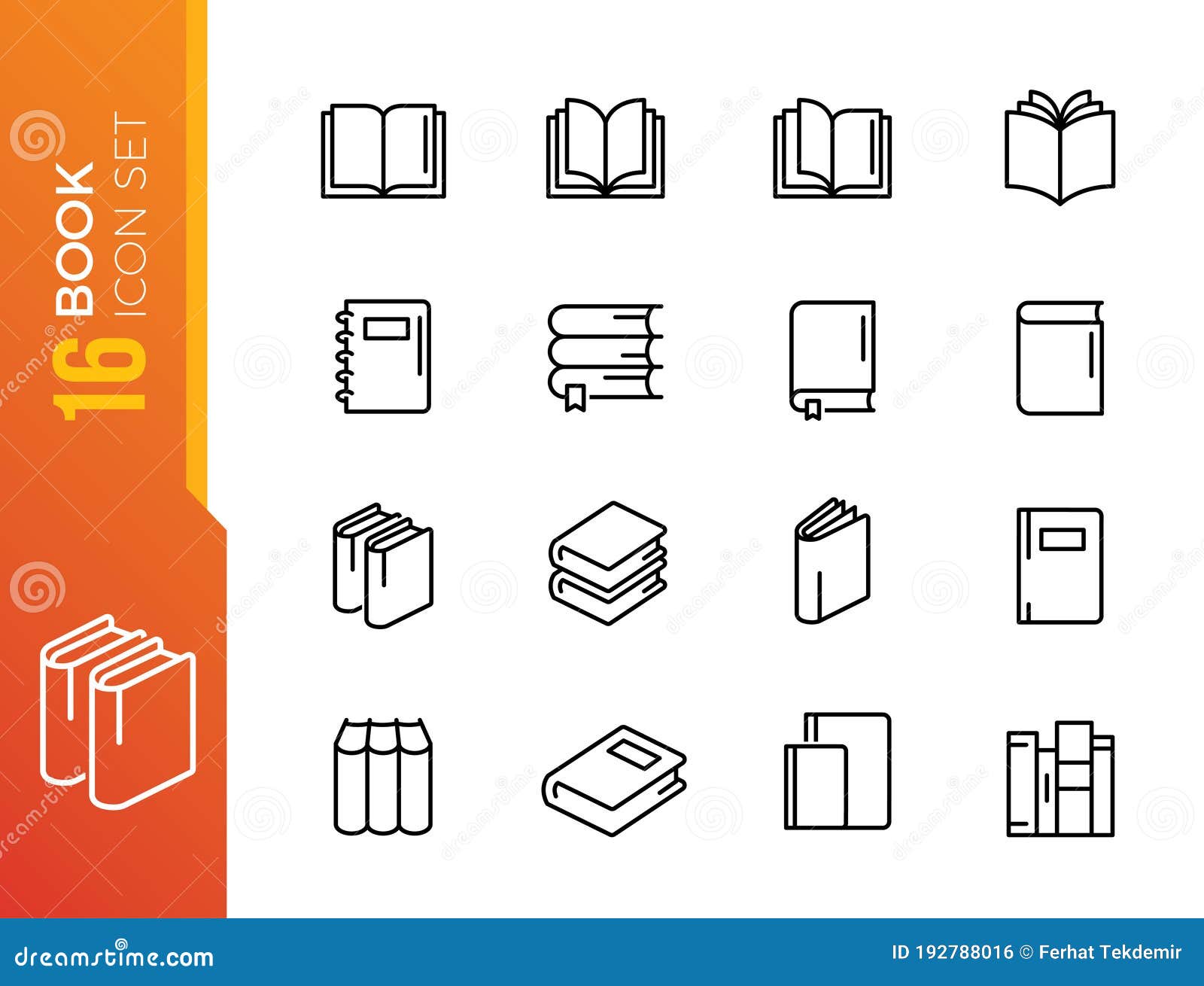 Minimal book line icon set stock vector. Illustration of document ...