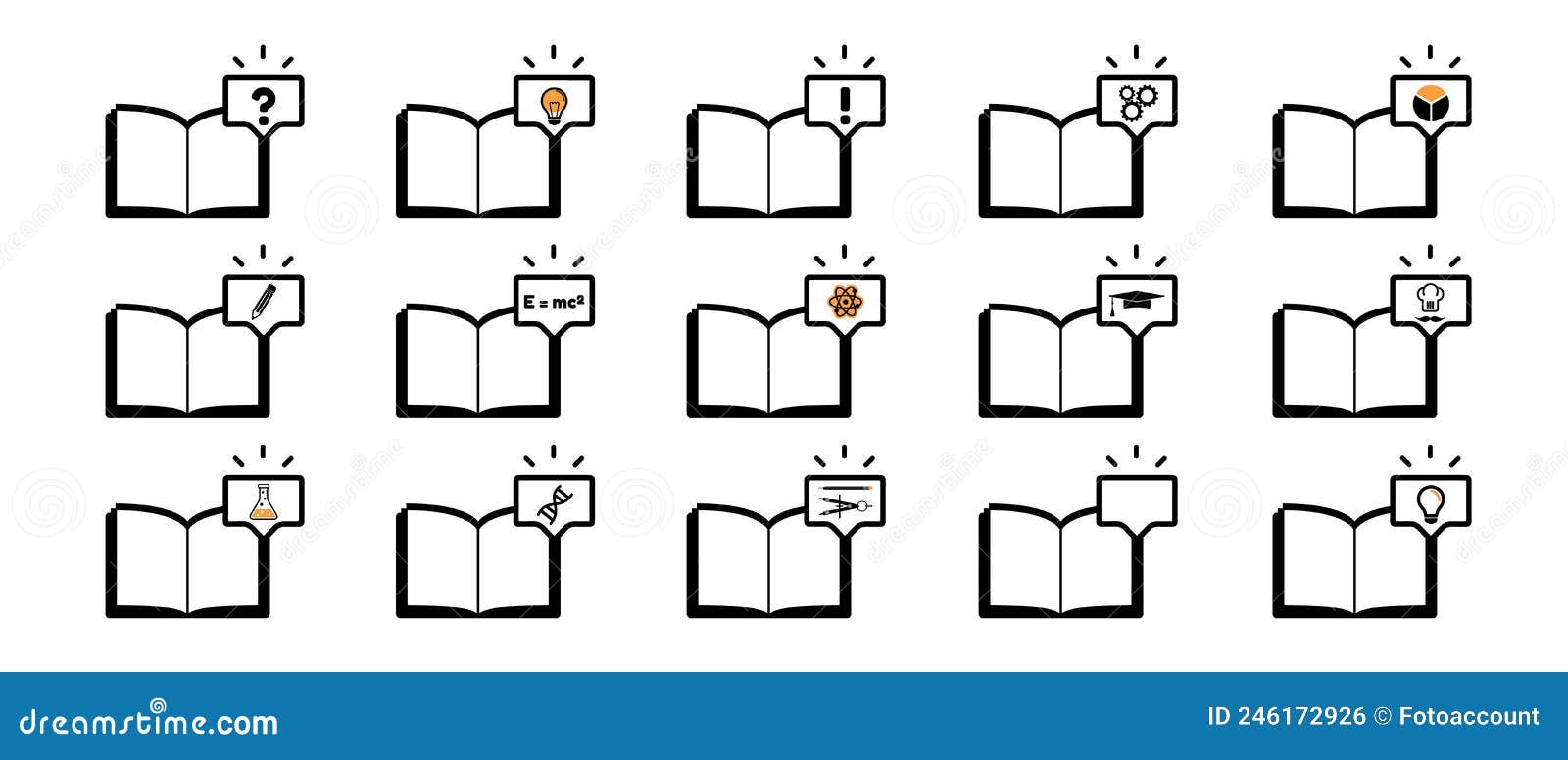 Book Icon Set - Reading, Studying, Learning, Speech Bubbles - Different ...