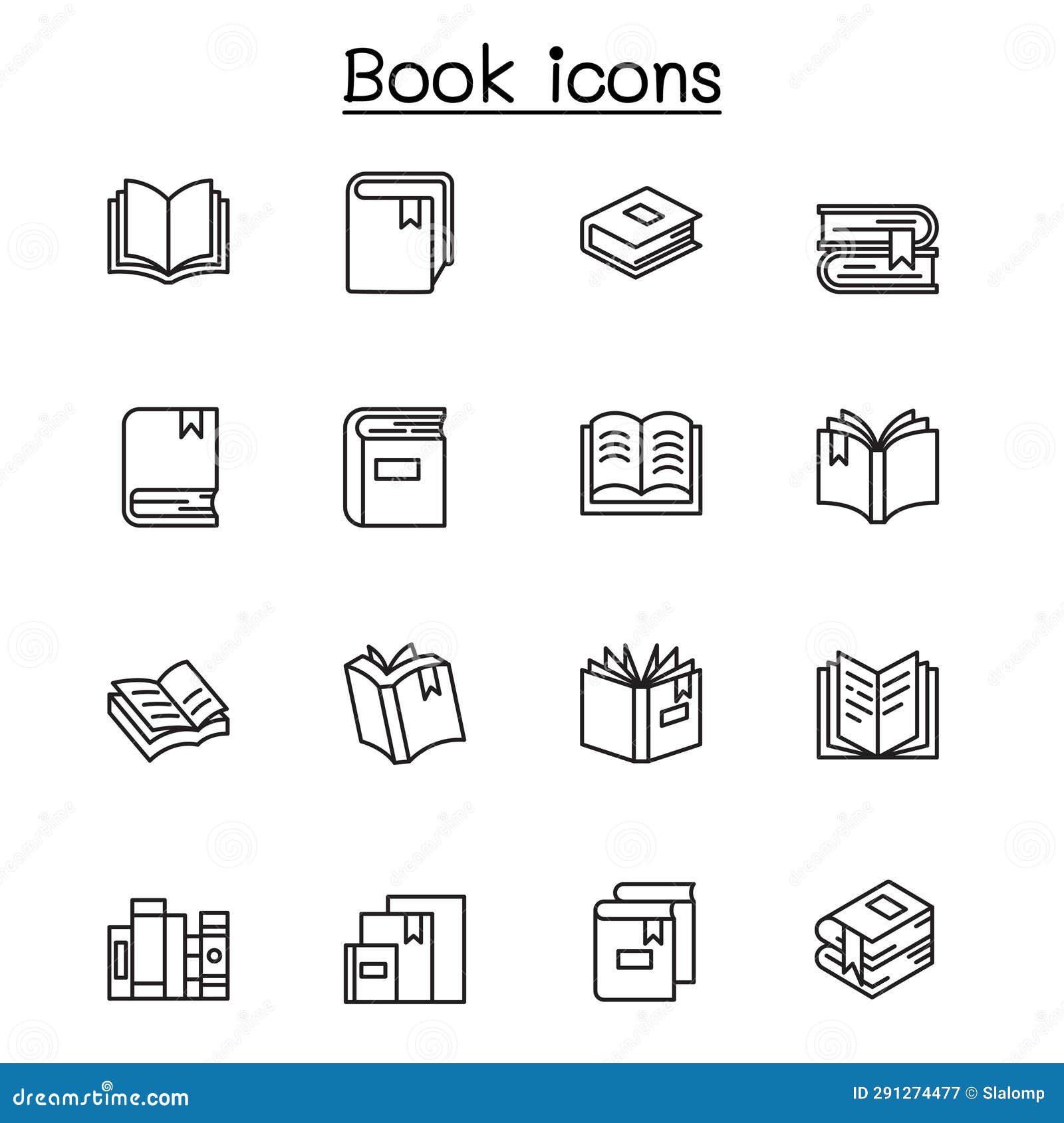 Book Icon Set in Thin Line Style.editable Line,editable Stroke Stock ...