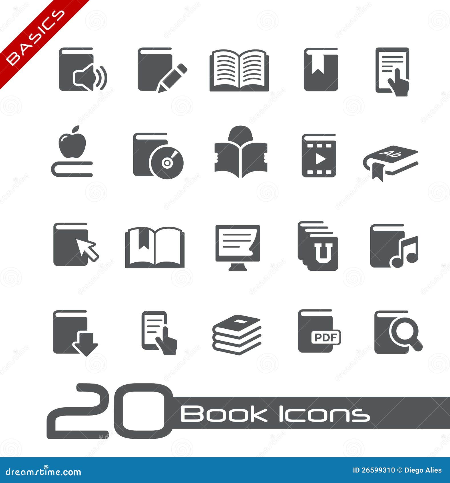 Book Icons, Black And White Textbook Symbol, Education Pictogram ...