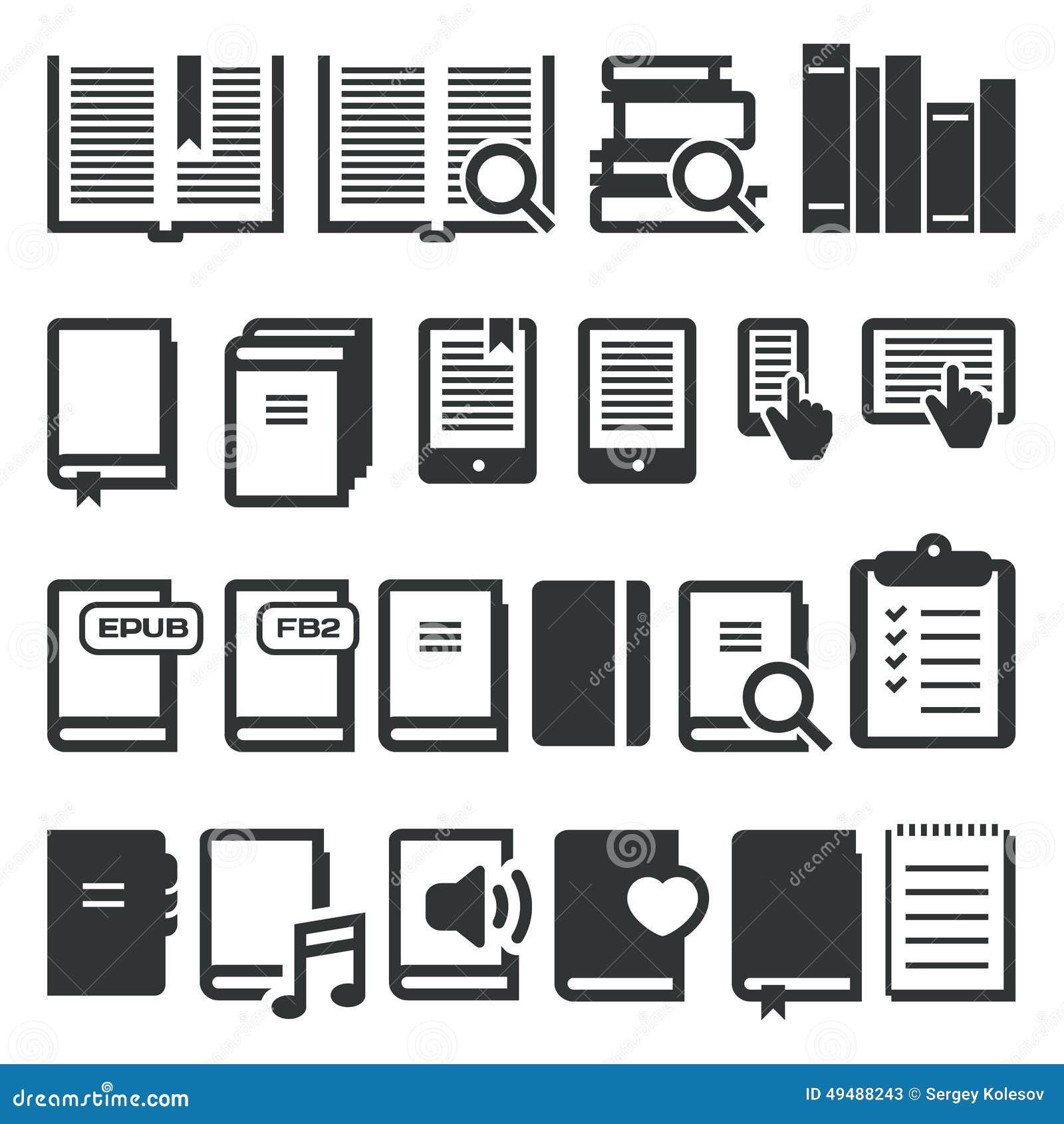 Book Icons, E-book, Reading on Different Devices Stock Vector ...