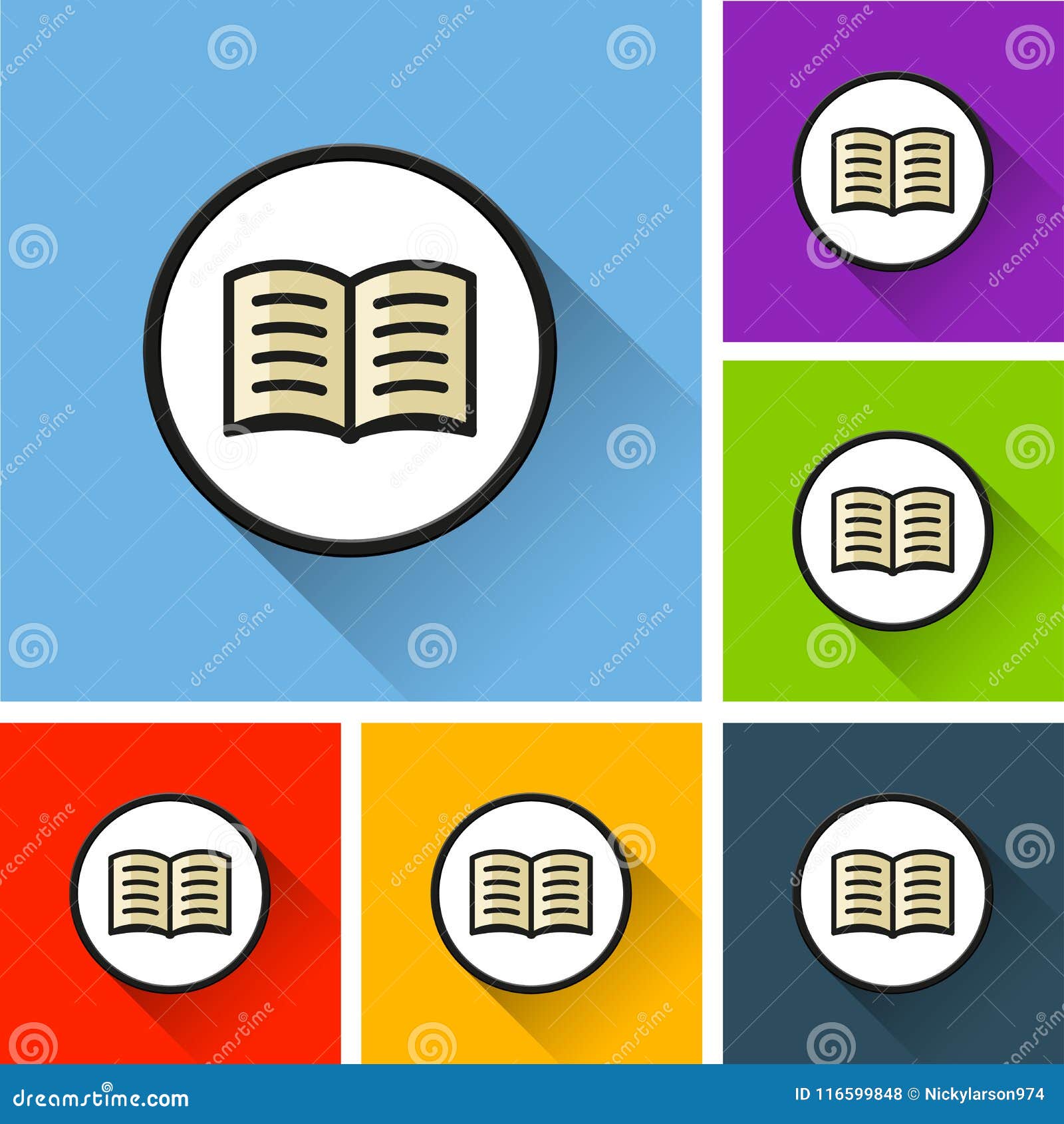 Book Icons with Long Shadow Stock Vector - Illustration of book, shadow ...