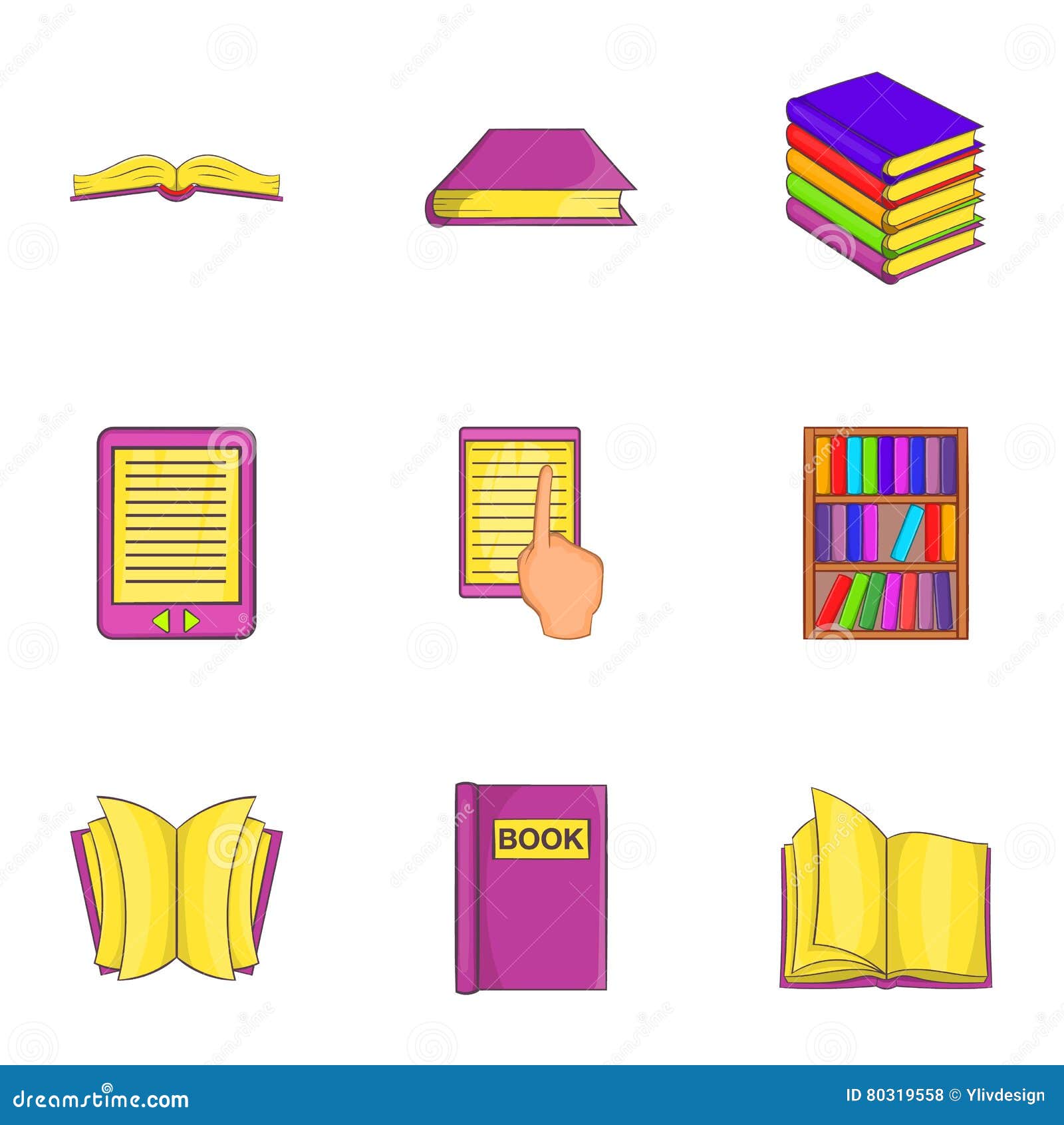 Book Icons Set, Cartoon Style Stock Vector - Illustration of diary ...