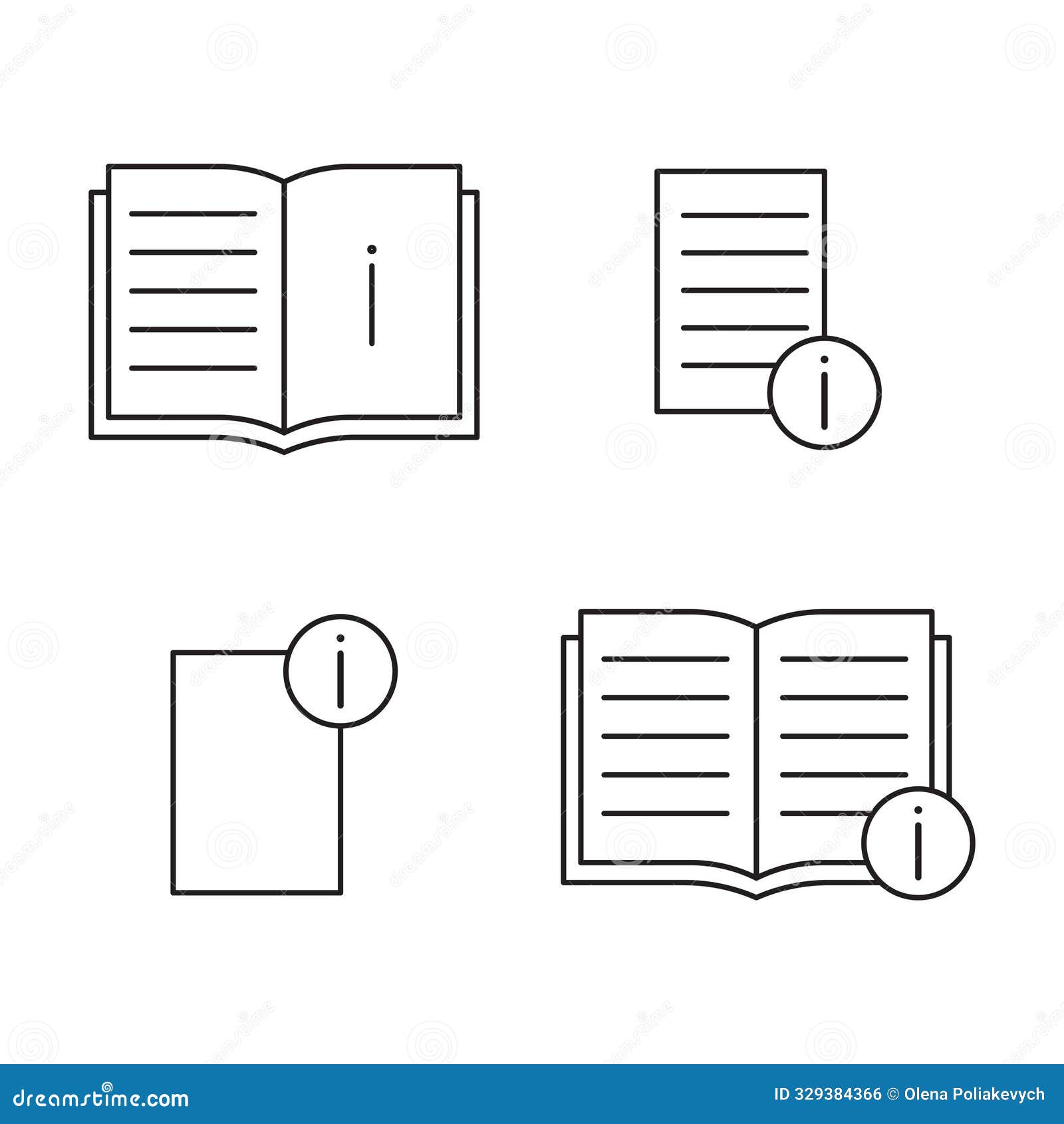 Book Icons Set. Simple Line Drawings. Information Symbols. Vector ...