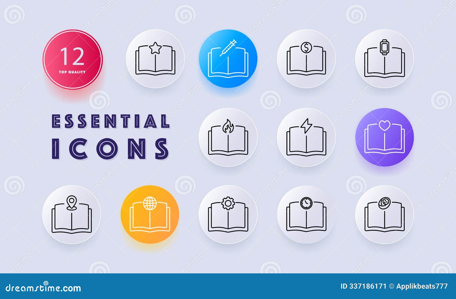 Book and Knowledge Icon Set. Open Book, Bookmark, Learning, Education ...