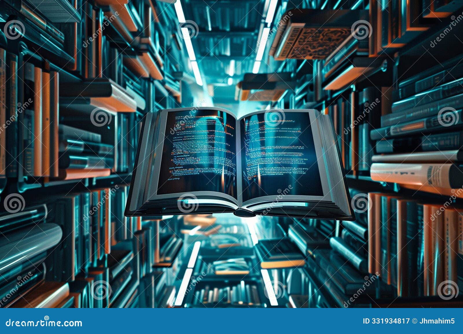 Book of Knowledge Open Book in a Library of Books Stock Illustration ...