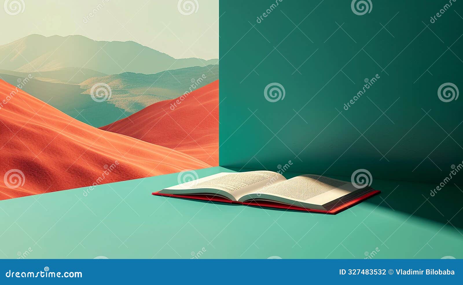 Open Book with Mountain Range View through Window Stock Illustration ...