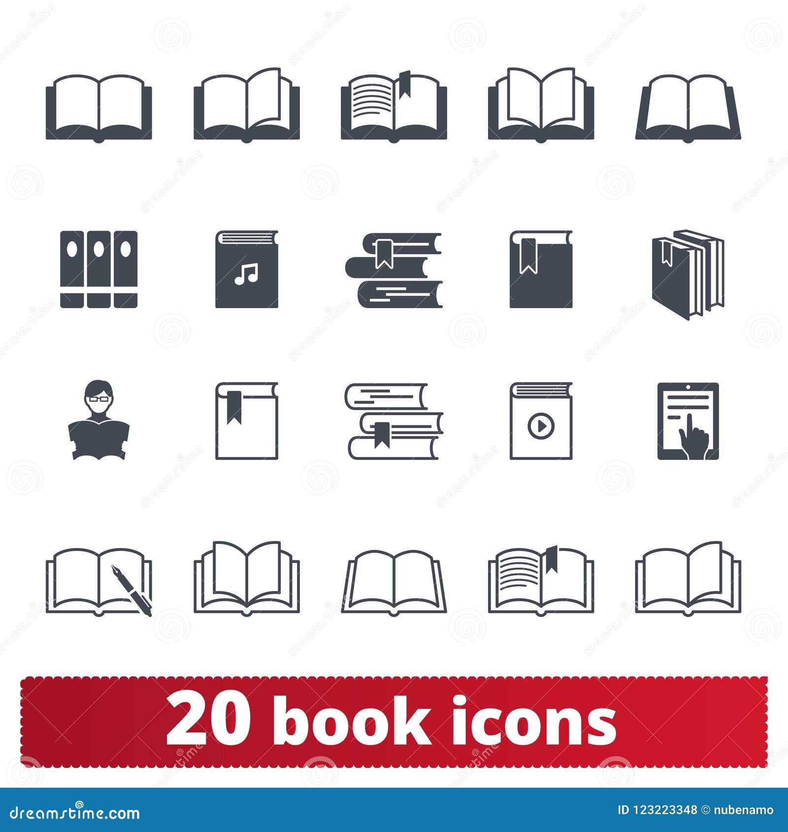 Book and Library Icons Vector Set Stock Vector - Illustration of ...