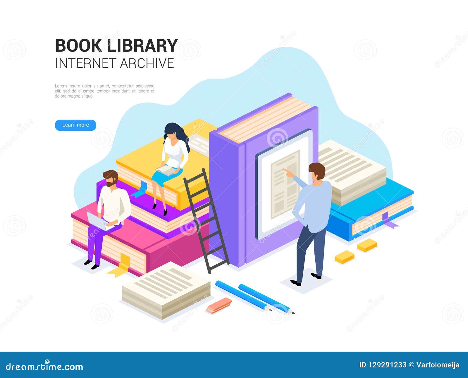 Book Library Isometric. Internet Archive Concept and Digital Learning ...