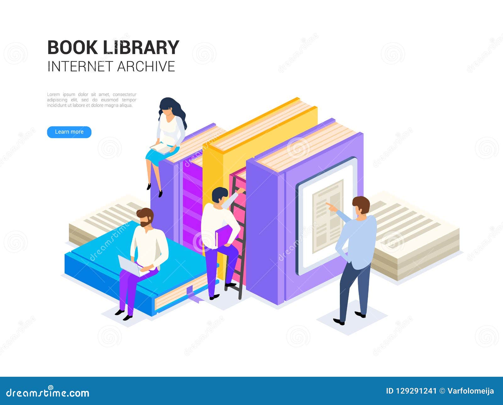 Book Library Isometric. Internet Archive Concept and Digital Learning ...
