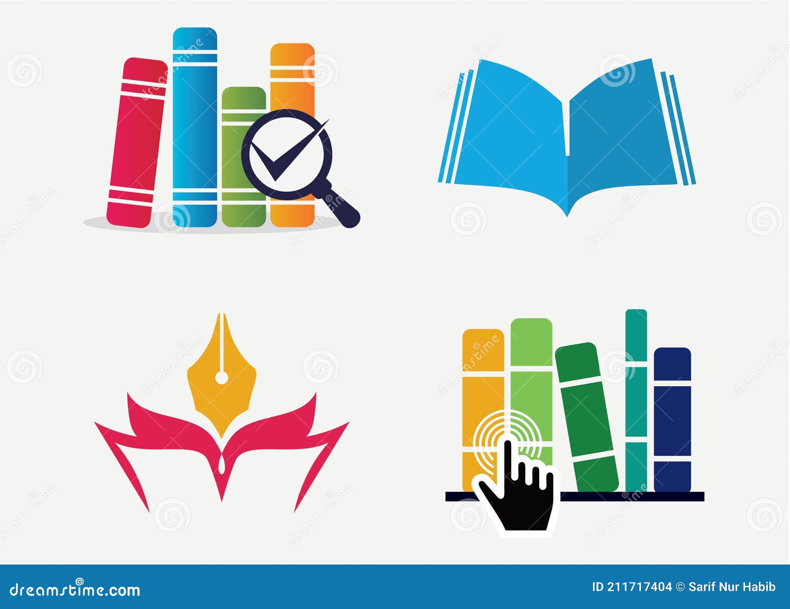 Book Library Logo Set Design Template Stock Vector - Illustration of ...