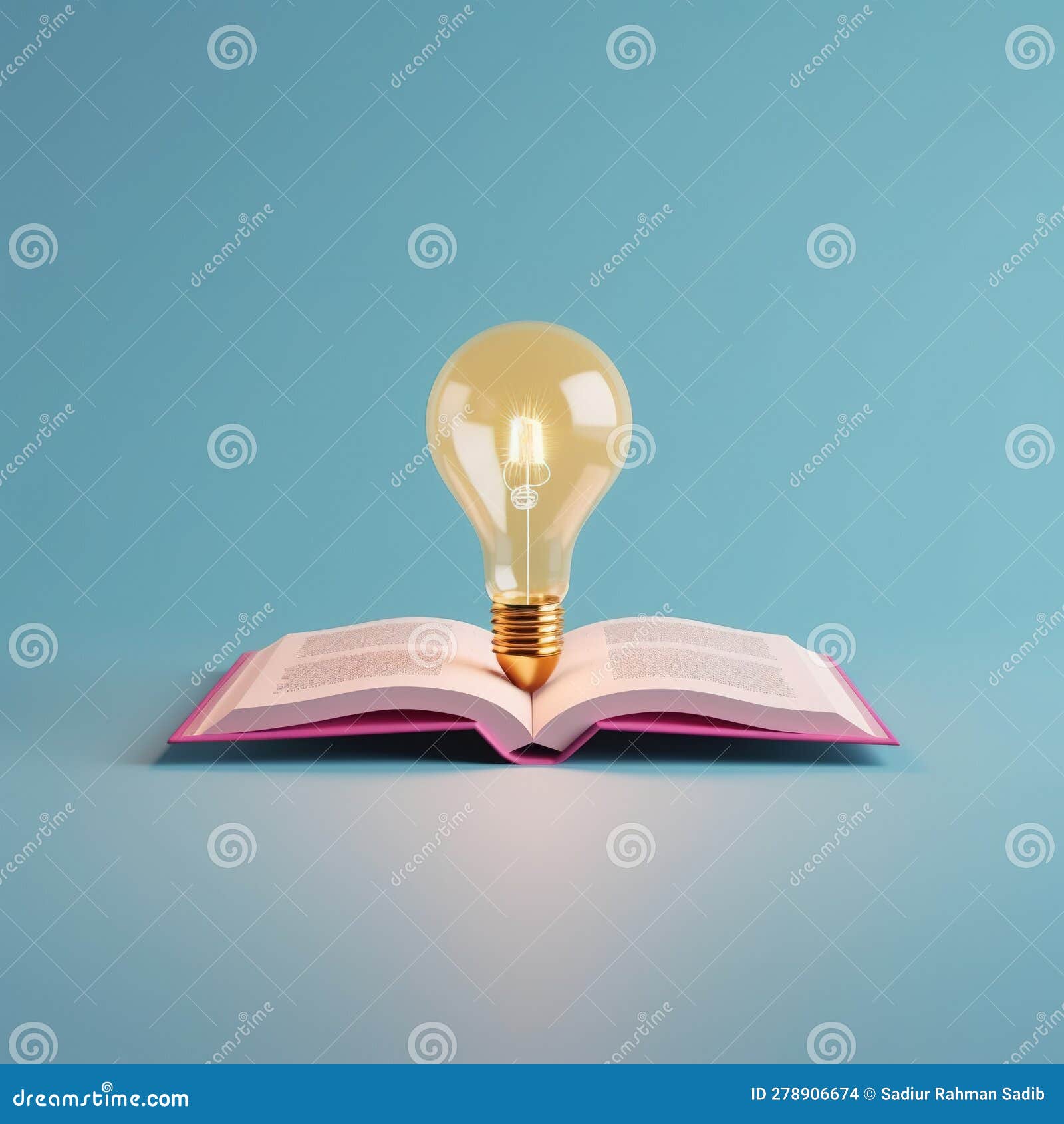 Book with Light Bulb. Lightbulb Floating from Open Book on Solid Color ...