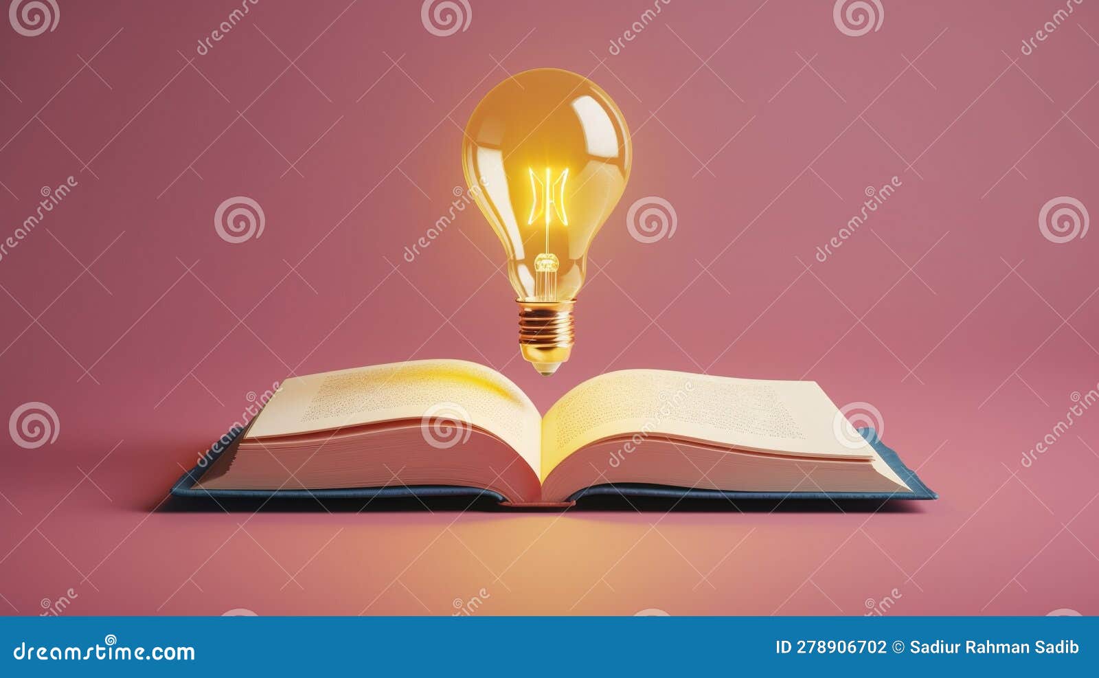Book with Light Bulb. Lightbulb Floating from Open Book on Solid Color ...