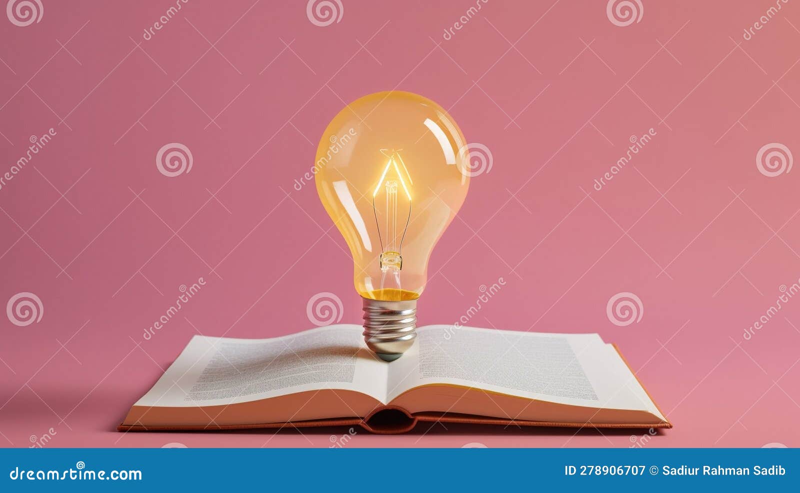 Book with Light Bulb. Lightbulb Floating from Open Book on Solid Color ...