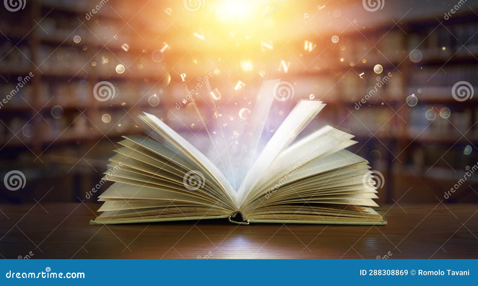 Book with Magic Lights and Bright Letters Stock Image - Image of ...
