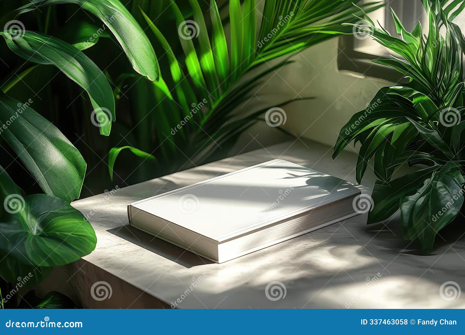 Book Mockup with Sunlight and Greenery for Your Next Project Stock ...
