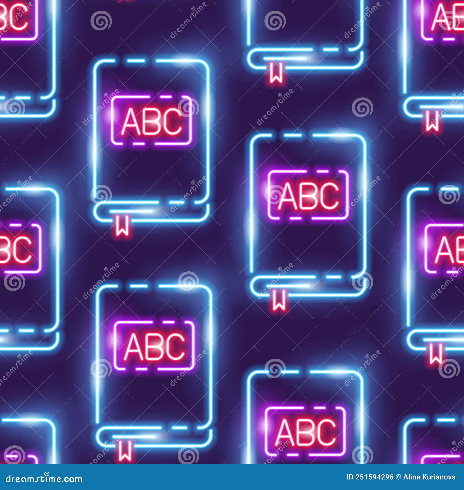 Book Neon Seamless Pattern. Vector Background with School Signs Stock ...