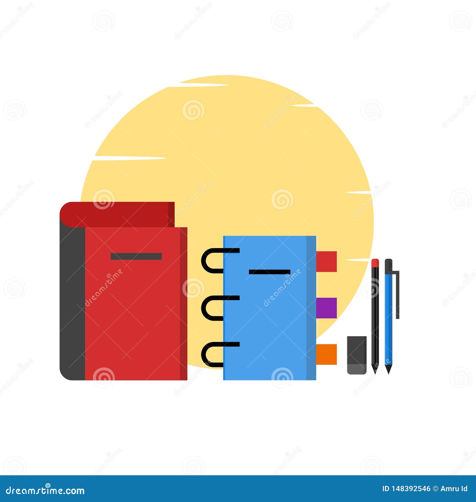 Book, Note, Pencil, Pen, Learning Equipment Illustration Stock Vector ...