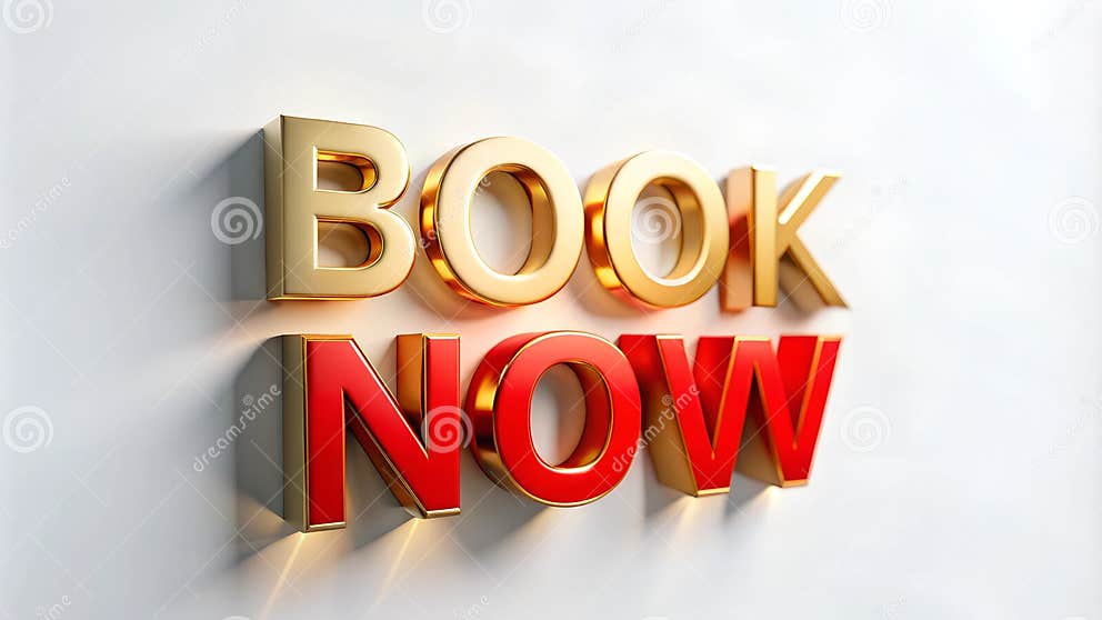 Book Now in Elegant Thin Gold Letters Floating on a Smooth Background ...