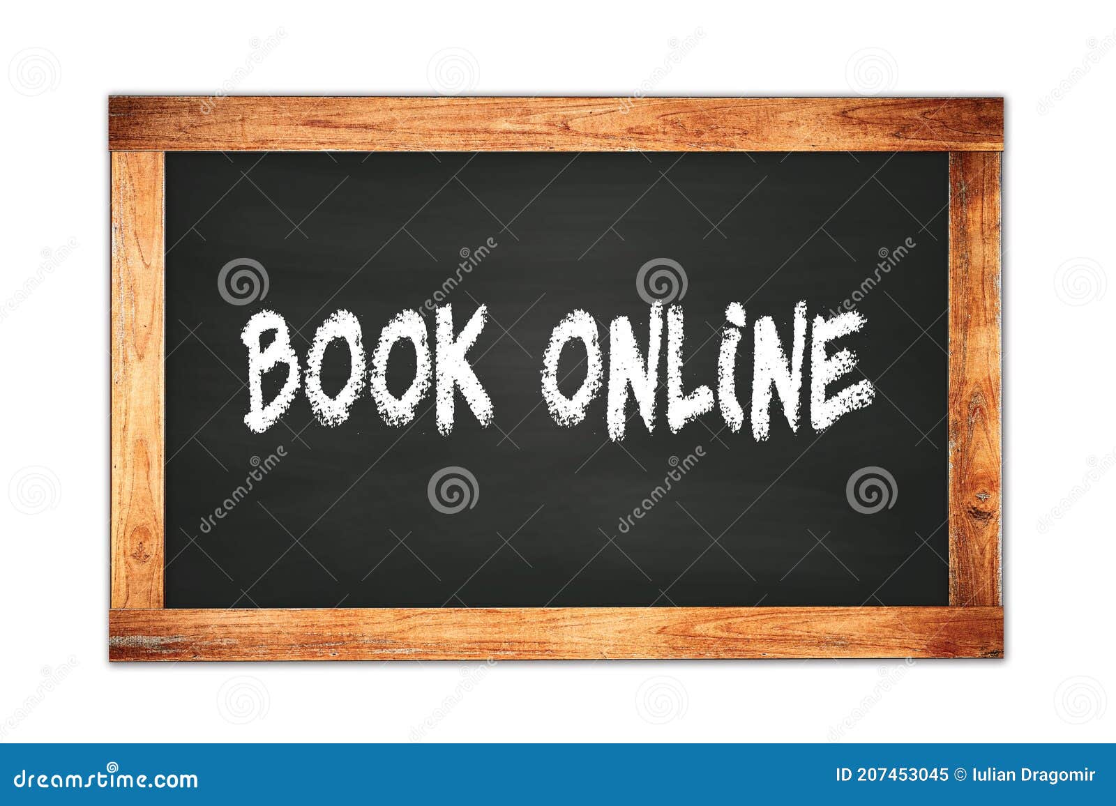 BOOK ONLINE Text Written on Wooden Frame School Blackboard Stock ...