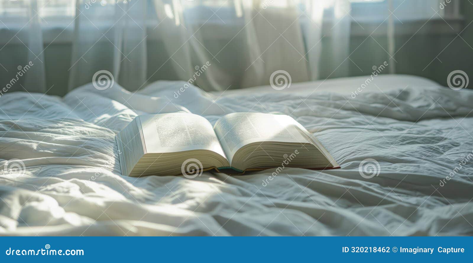 A Book is Open on a Bed, with the Pages Facing Up Stock Photo - Image ...