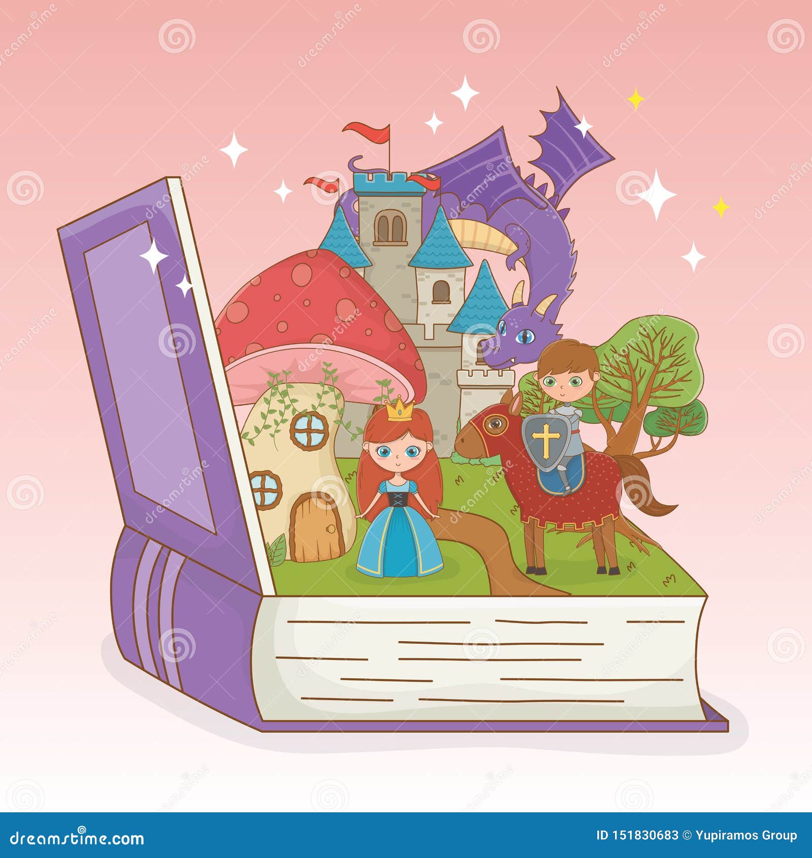 Open Fairytale Book And Fairy Flying Above Pages Vector Illustration ...