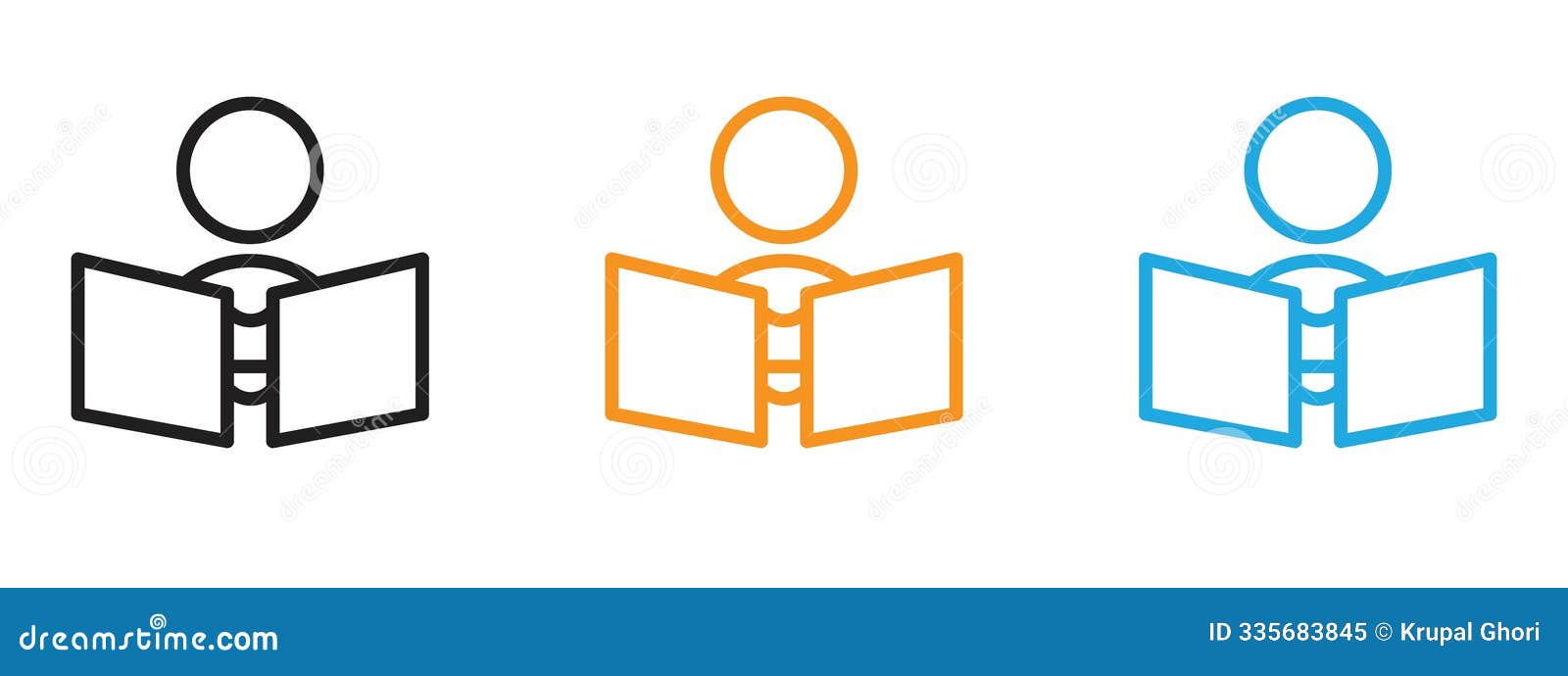 Book Open Reader Icon Thin Line Illustration Set Stock Vector ...