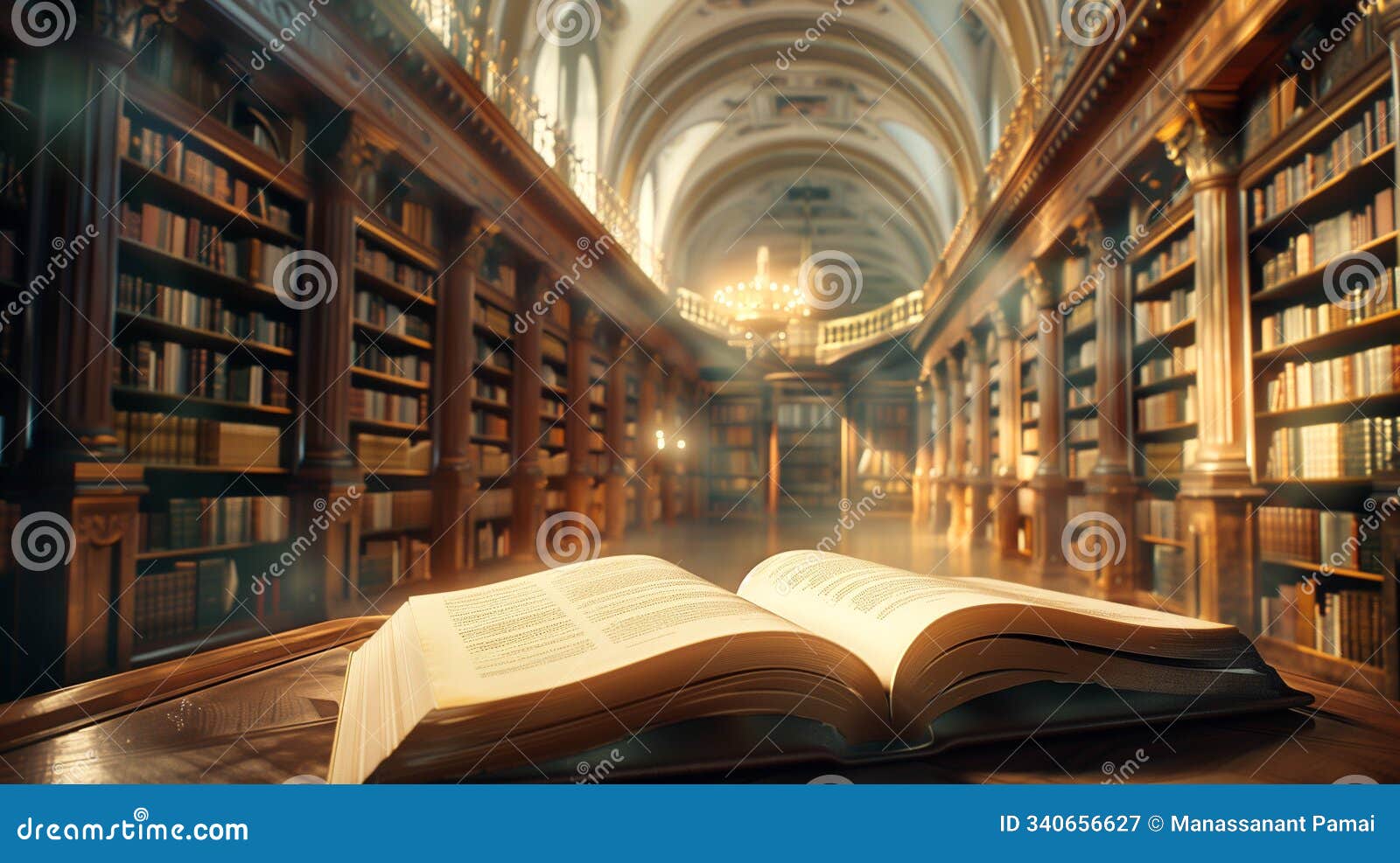 Book Opening for Education Learning in Old Library Stock Illustration ...