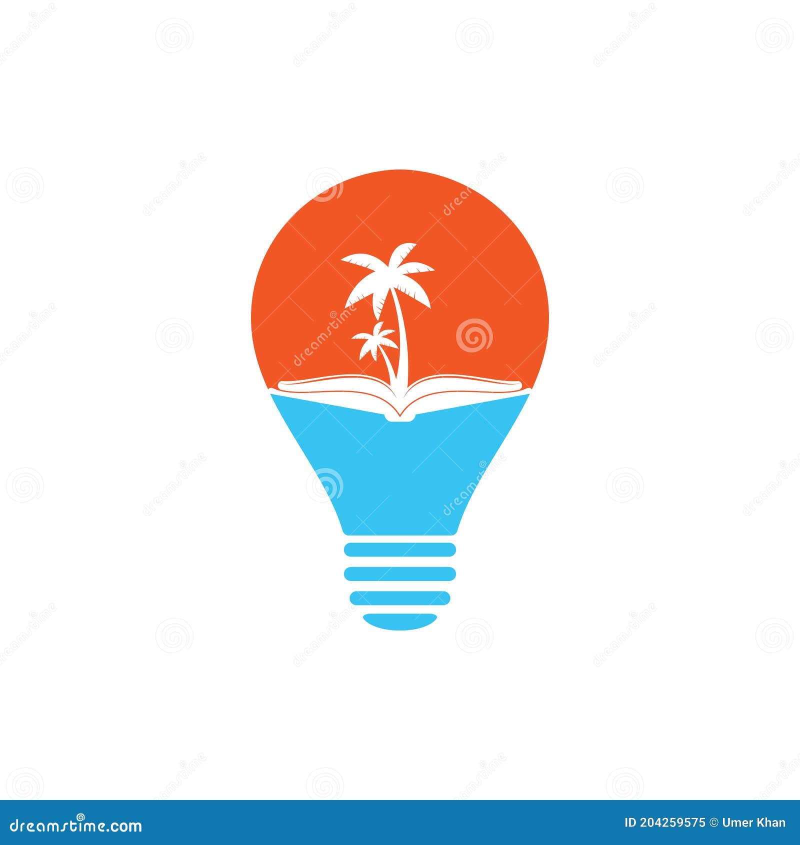 Book and Palm Tree Bulb Shape Concept Logo Design Stock Vector ...
