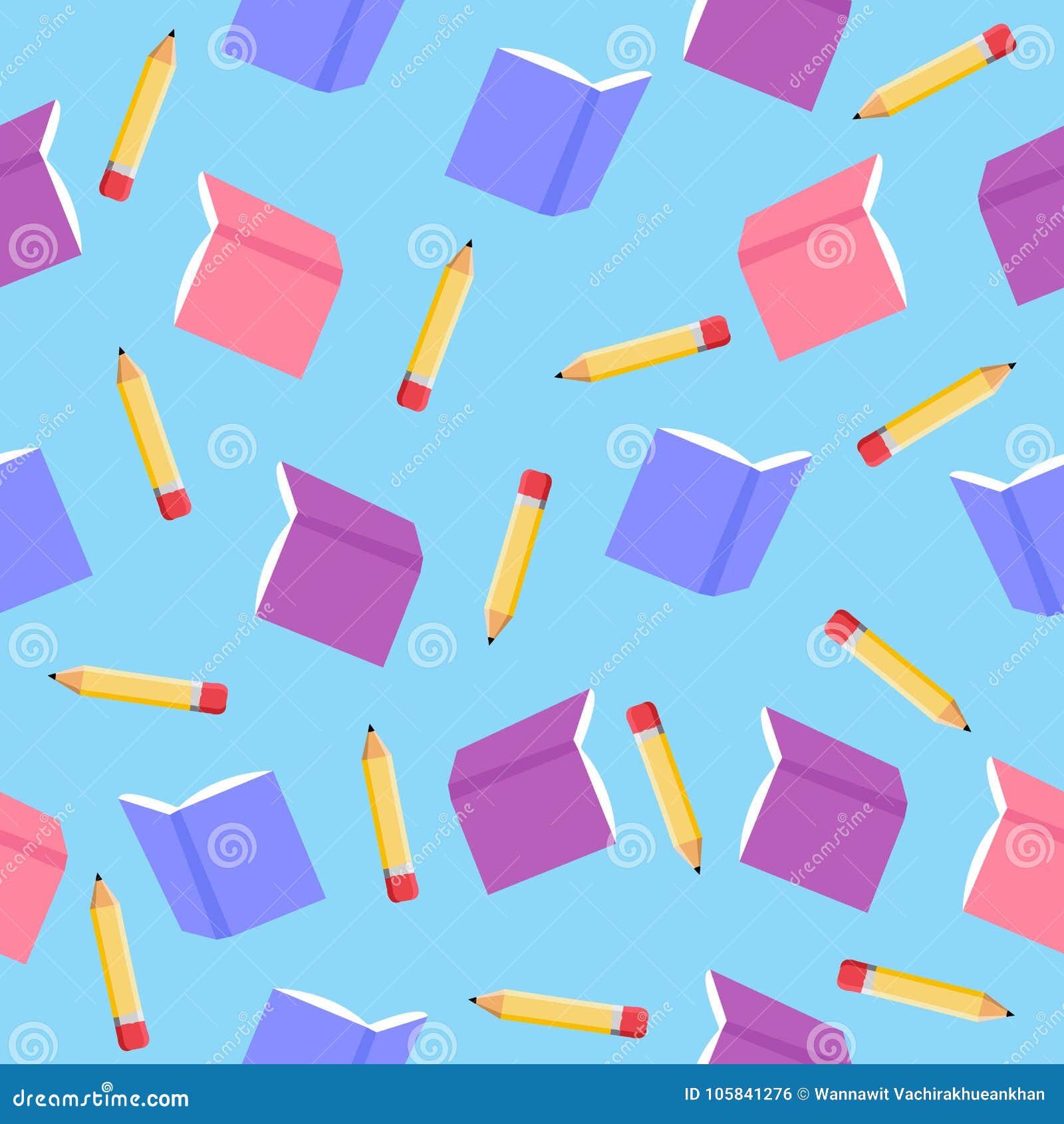 Book pattern with pencils stock vector. Illustration of colored - 105841276